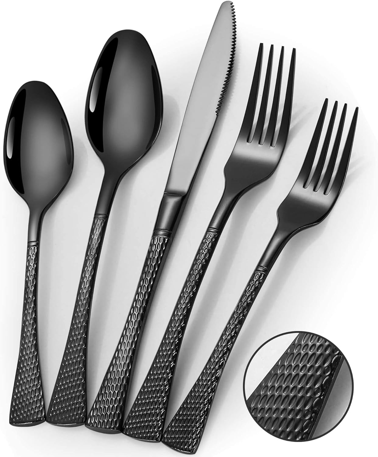 Hammered Black Silverware Set - 20 Piece Modern Flatware Set Service ...