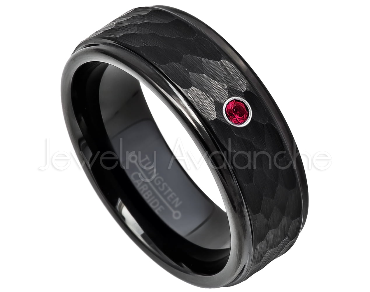 Hammered Black Tungsten Ring - 0.07ct Solitaire Ruby Ring ...