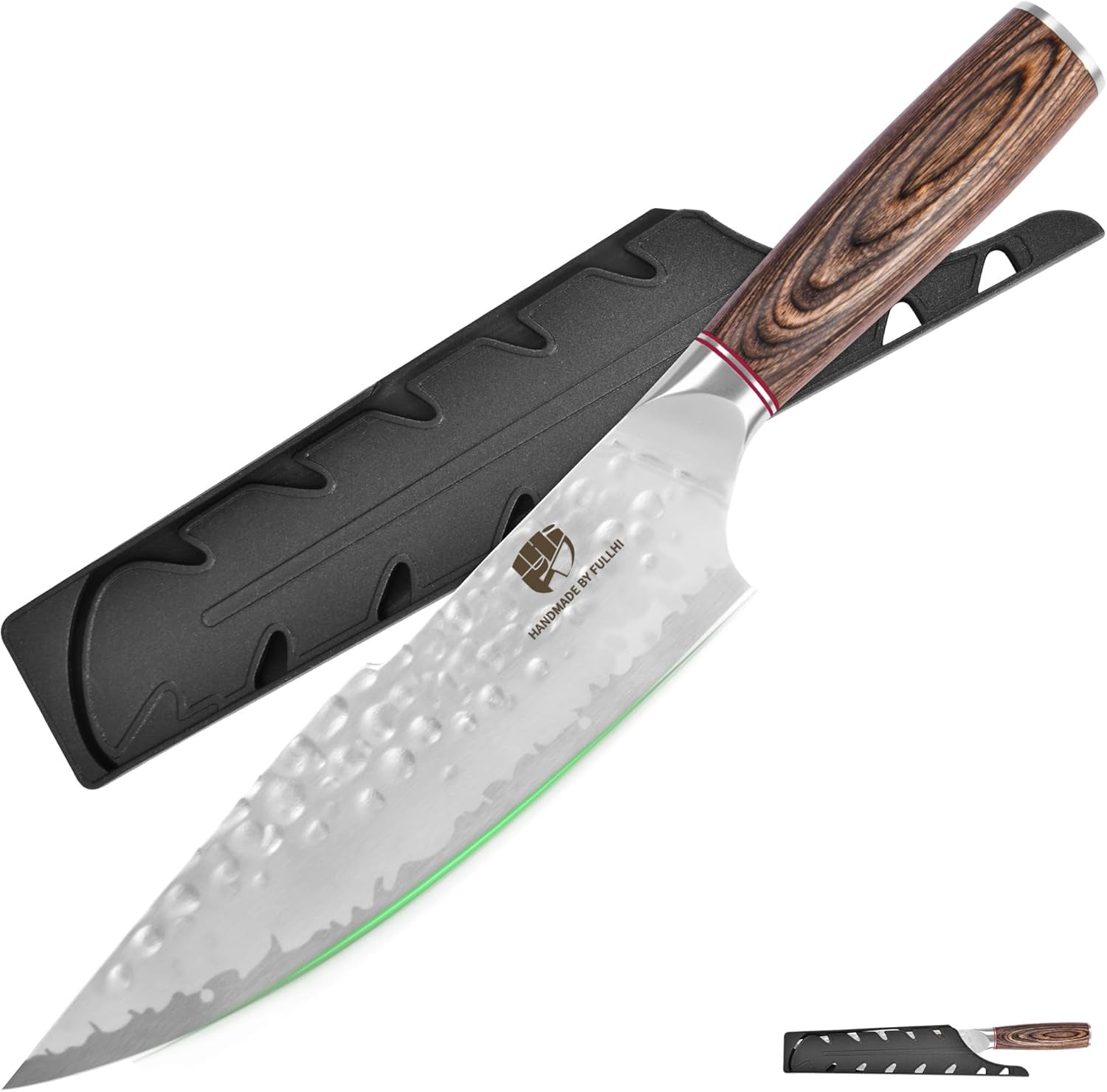 Hammered Blade Kitchen Knife with Guard, Non-stick Chef's Knives, Pakka ...
