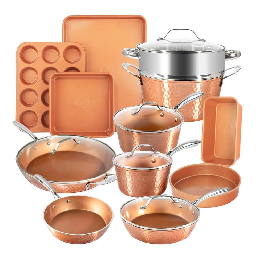 Hammered Copper 17-Piece Aluminum Nonstick Cookware Set - Walmart.com