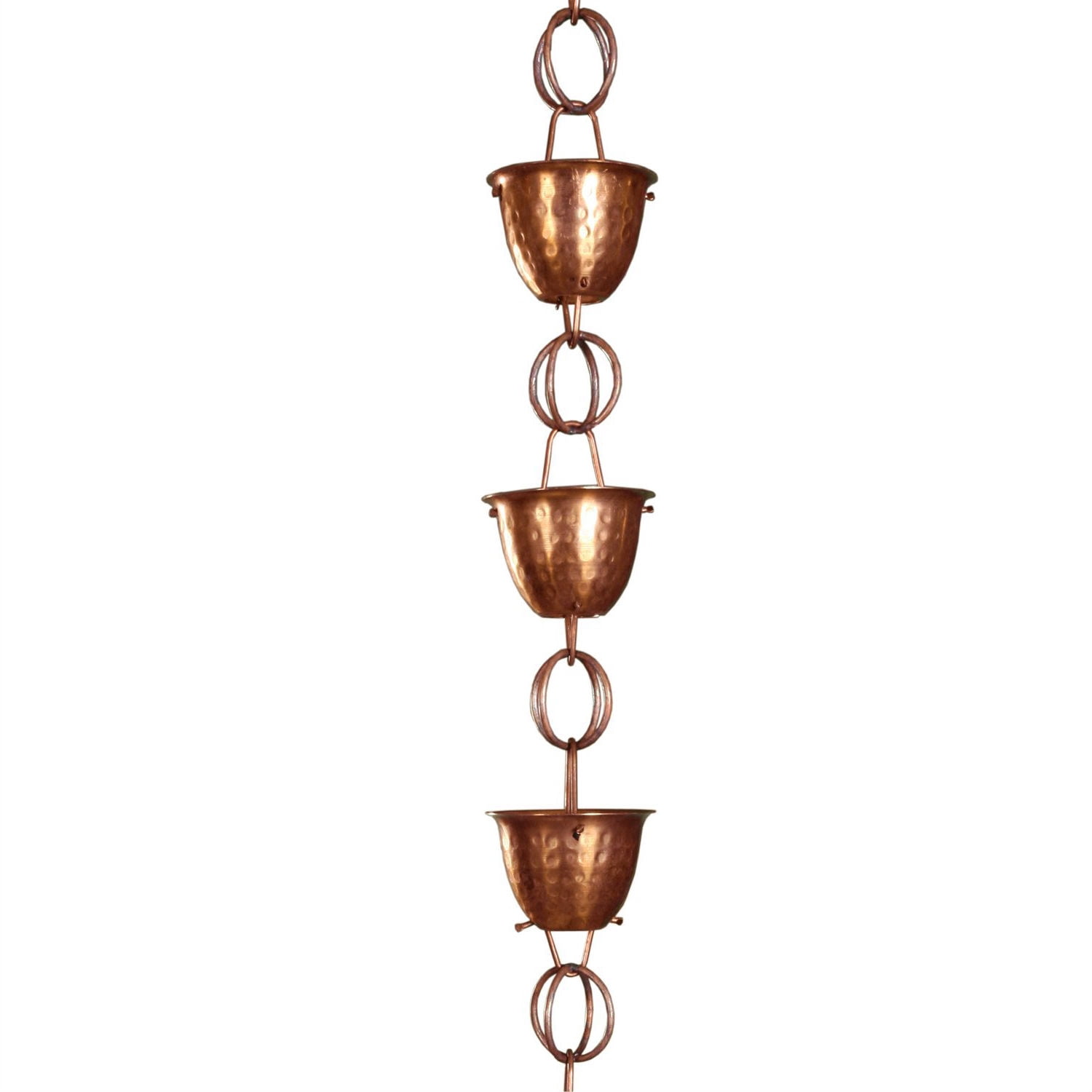Hammered Copper Cups 8.5-Feet Rain Chain Rain Gutter Downspout ...