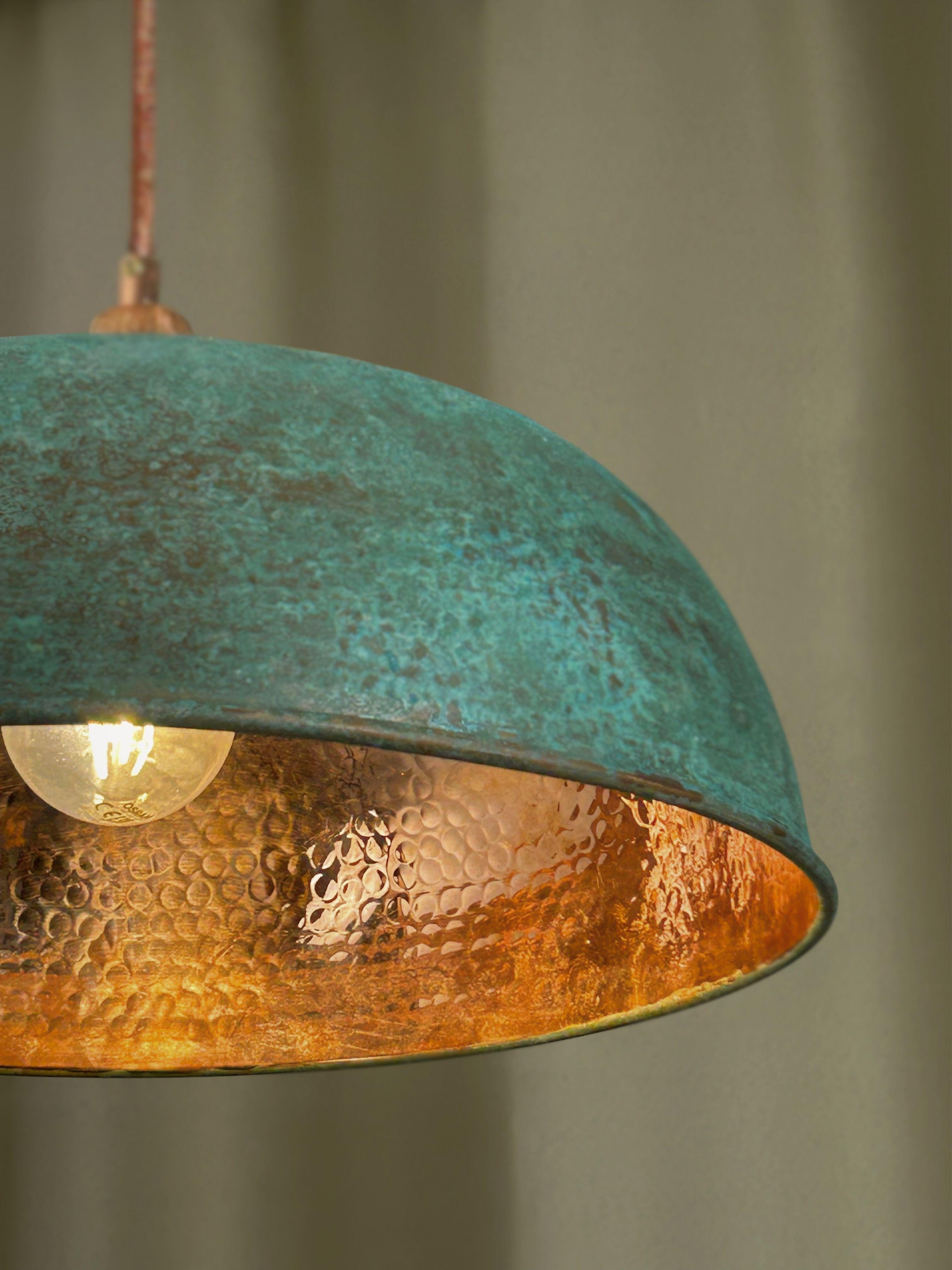 Hammered Copper Green Patina Pendant Light | Hammered Copper + Green Patina Copper Chandelier ...