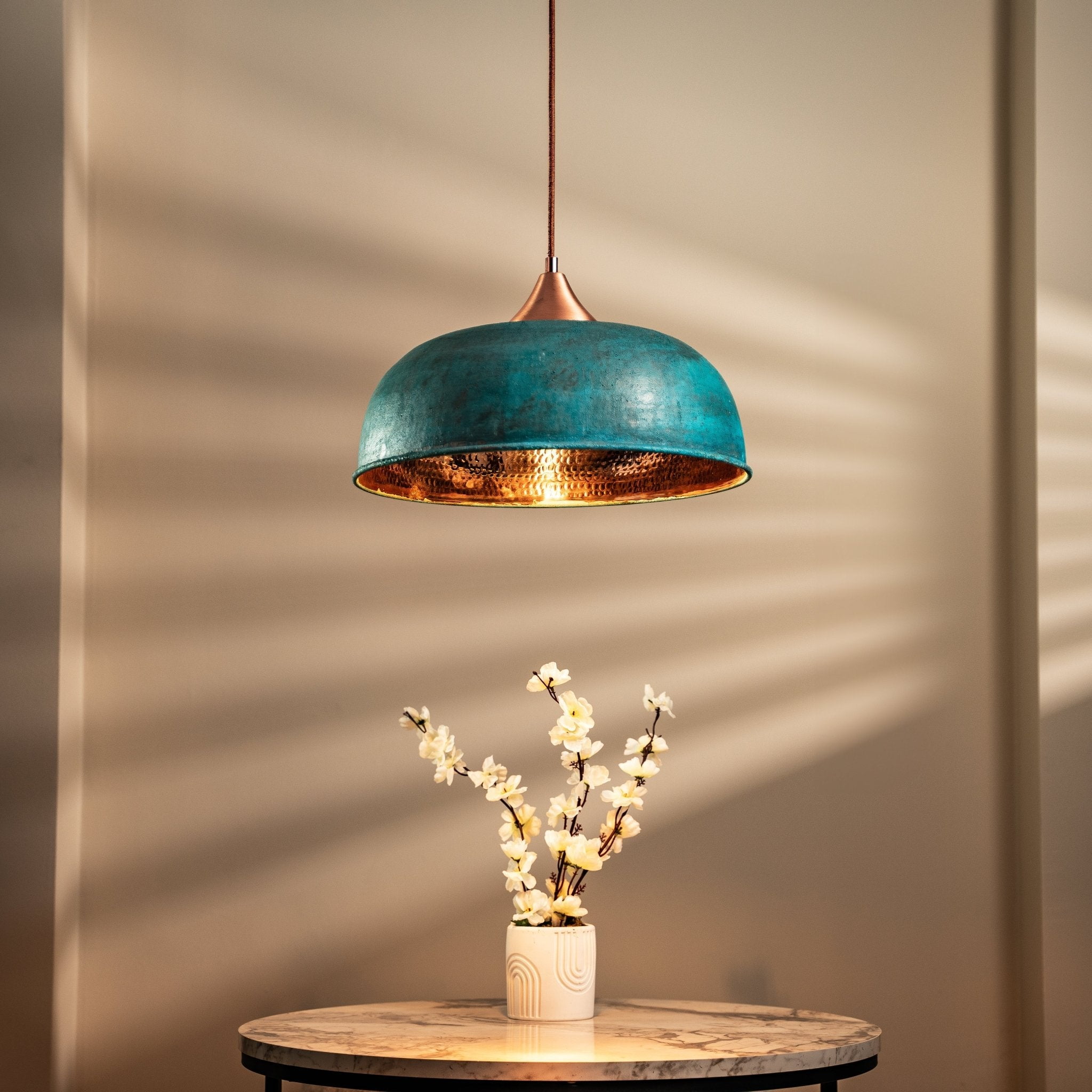 Handmade Hammered Copper Green Patina Pendant Light – Rustic Farmhouse ...