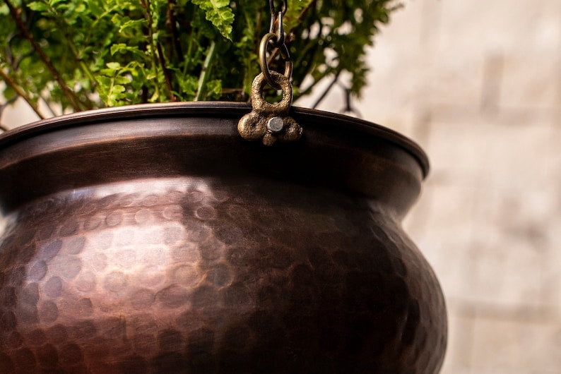 Hammered Copper Hanging Planter| Solid Copper Plant Bowl 170 x 170 x ...