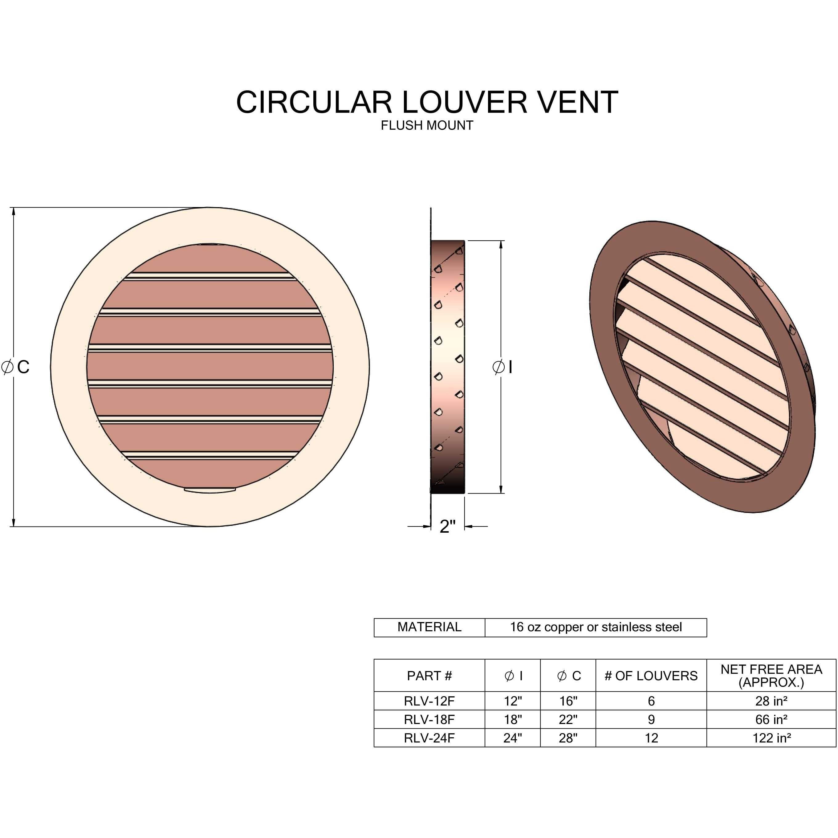 Hammered Copper Round Circle Louver Gable Wall Vent - Walmart.com
