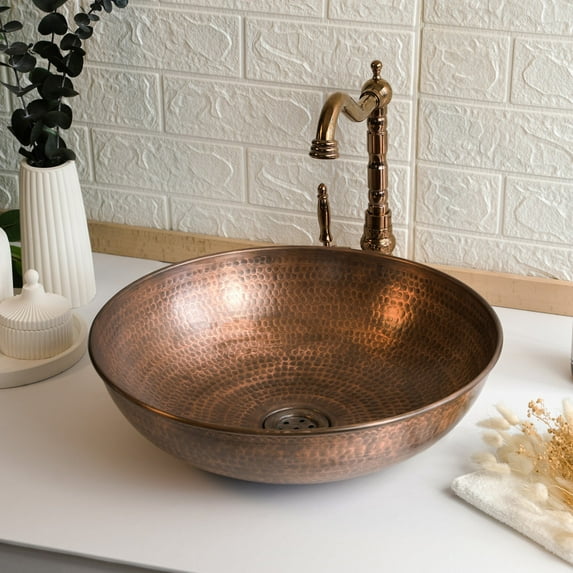10" Handmade Hammered 100% Solid Copper Kitchen & Bathroom Vessel Sink ...