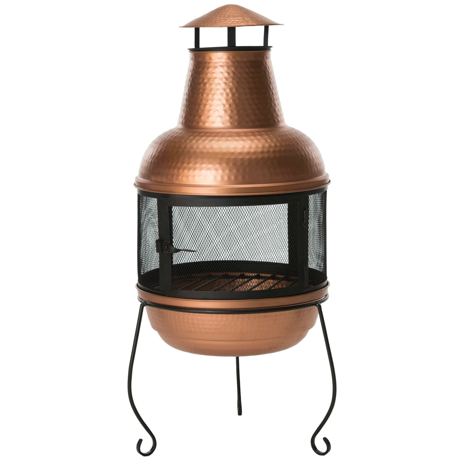 Hammered Copper and Iron Chiminea Fire Pit with Stand - Walmart.com