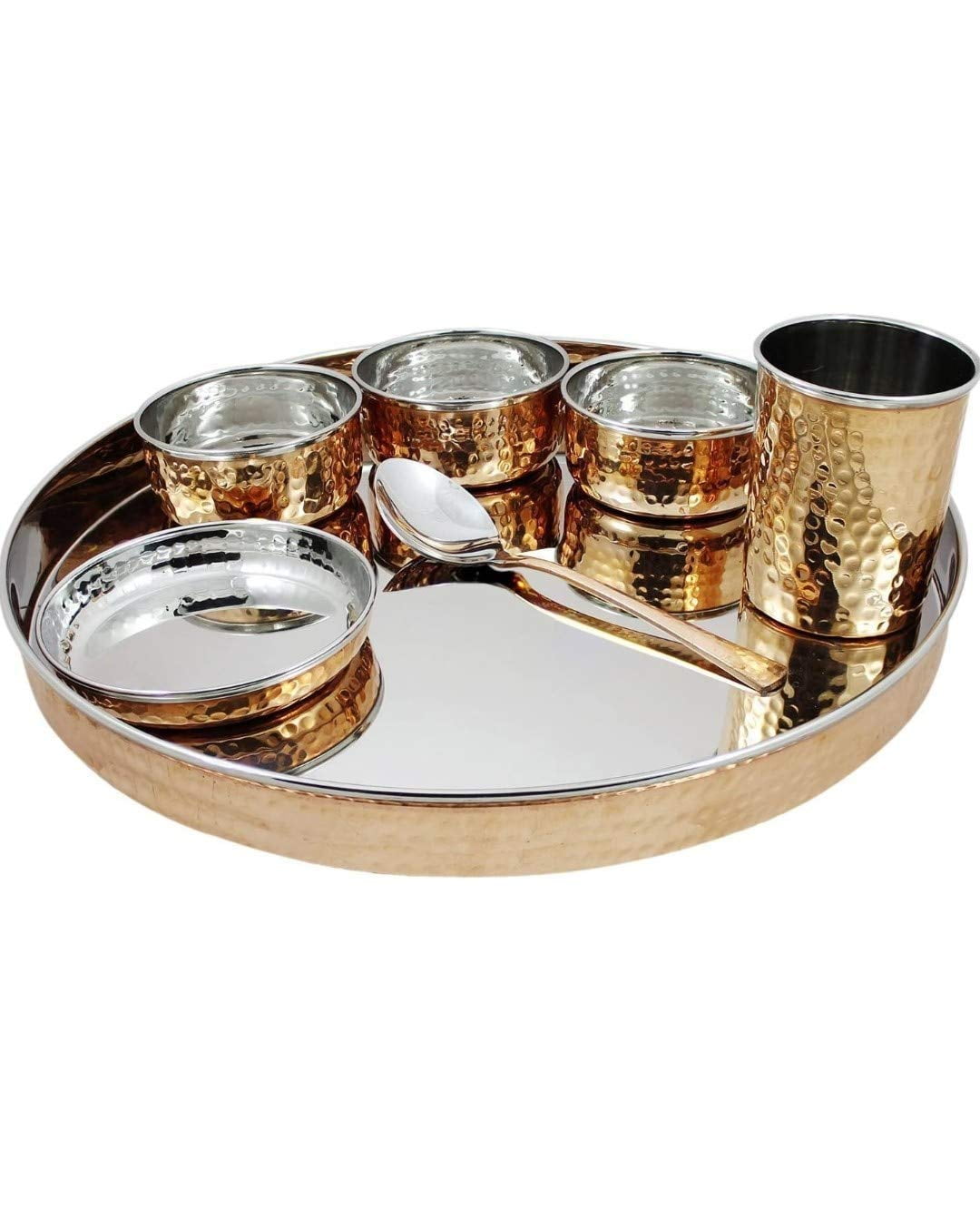 Hammered Dinner Set Copper Steel Hand Made Kitchen Plate - Thali Hotel ...