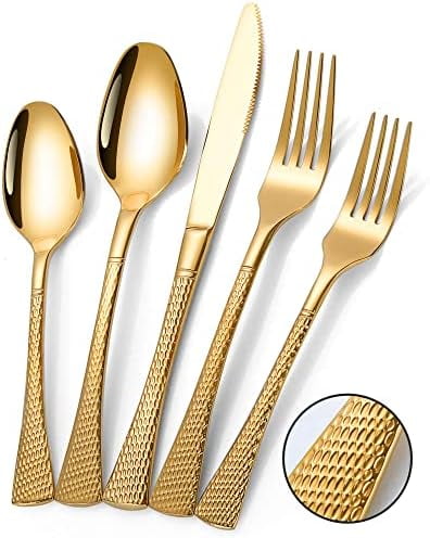 Hammered Gold Silverware Set,20 Piece Modern Flatware Set Service for 4 ...