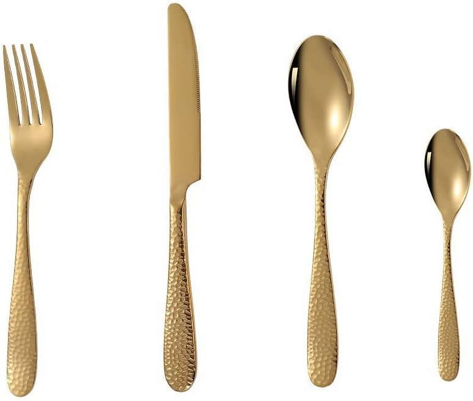 Hammered Gold Silverware Set 56 Piece 18/10 Stainless Steel Flatware ...