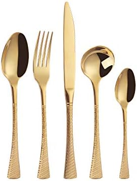 Hammered Gold Silverware Set Stainless Steel Flatware Sets Home Wedding ...