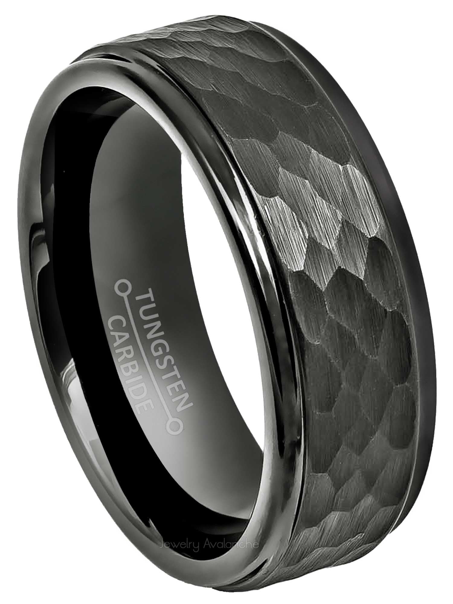 Hammered Gunmetal Tungsten Ring Men's Dark Gray Tungsten Carbide ...