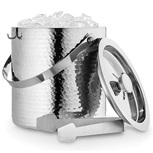 Hammered Ice Bucket - Ice Bucket with Tongs - Insulated Ice Bucket with ...