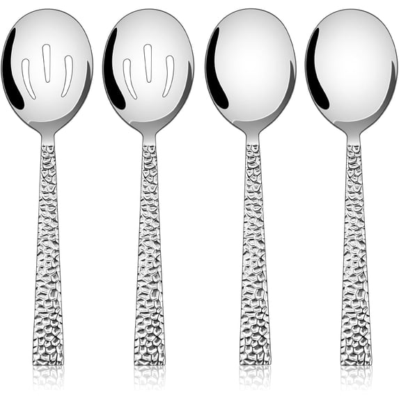 Hammered Serving Spoons, 4-Piece Stainless Steel Serving Utensils Set ...