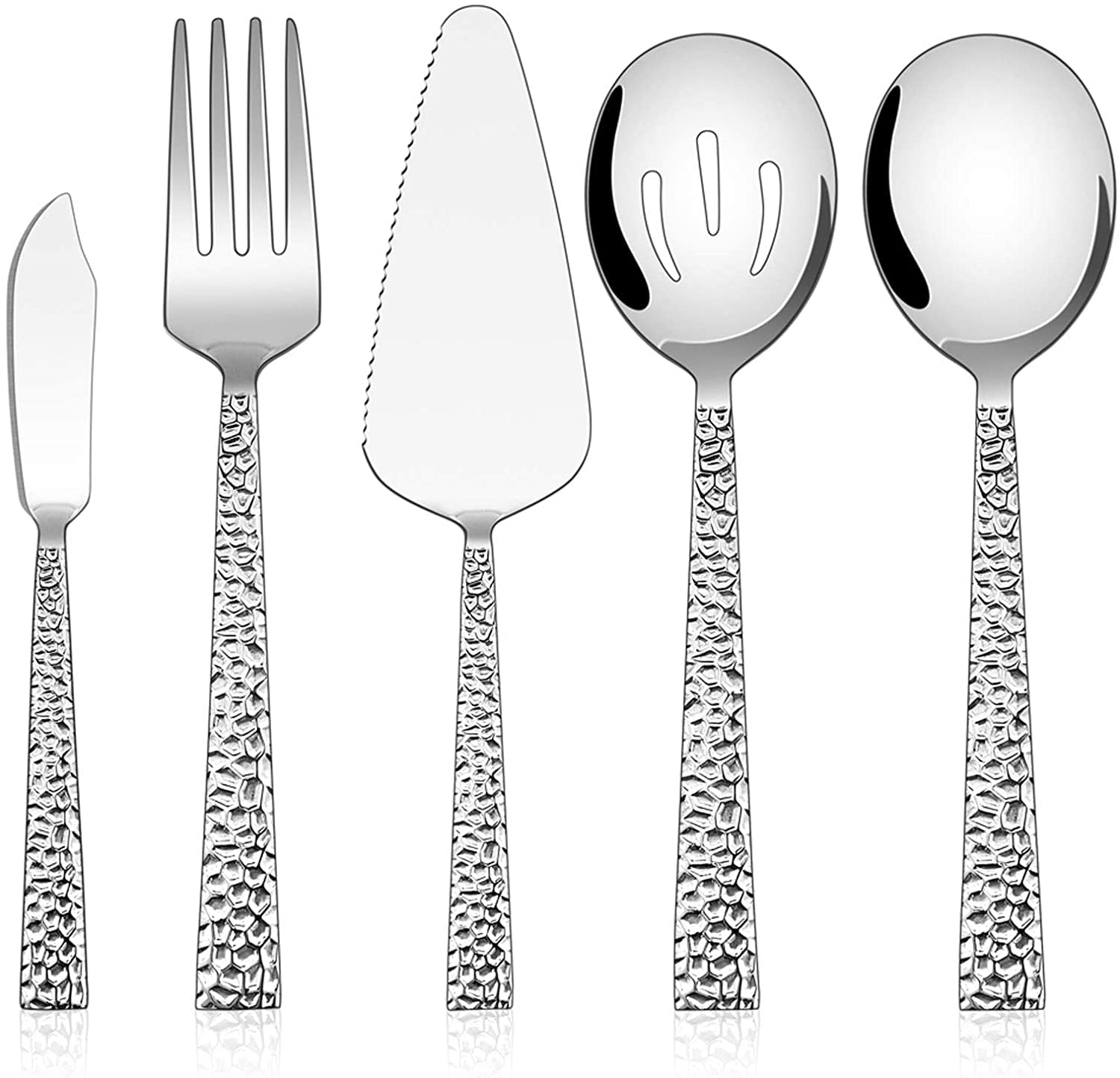 Hammered Serving Utensils, 5-Piece Stainless Steel Square Hostess ...