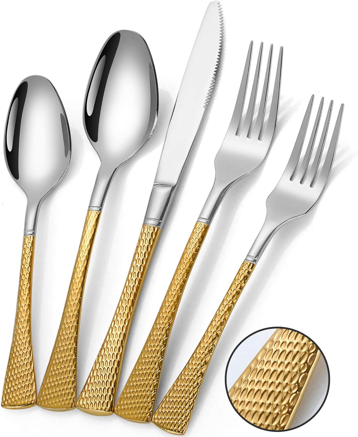 Hammered Silver Gold Silverware Set,20 Piece Modern Flatware Set ...