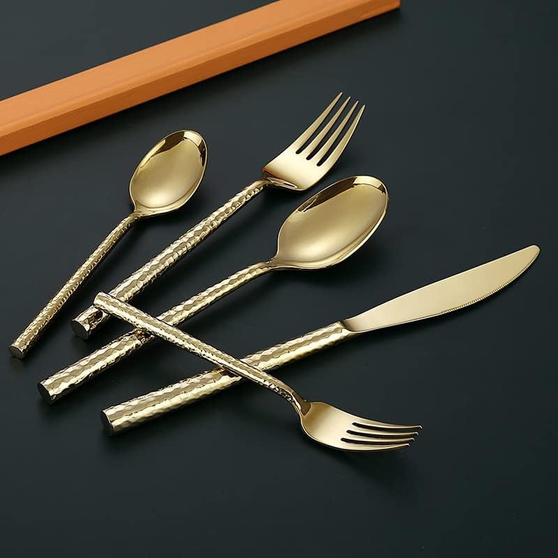 Hammered Silverware Set, 30-Piece Stainless Steel Gold Flatware Set for ...