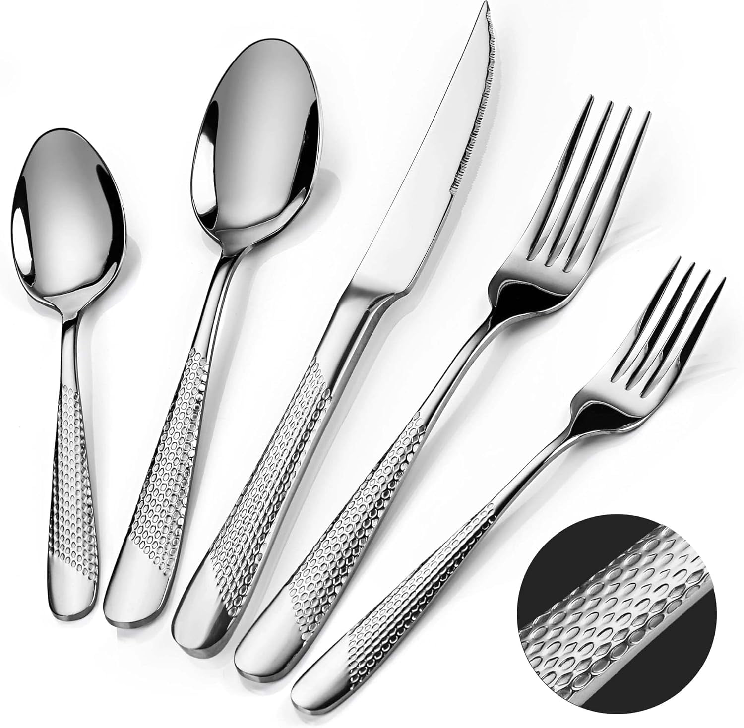 Hammered Silverware Set, 30 Pieces Silverware Set for 6, Stainless ...