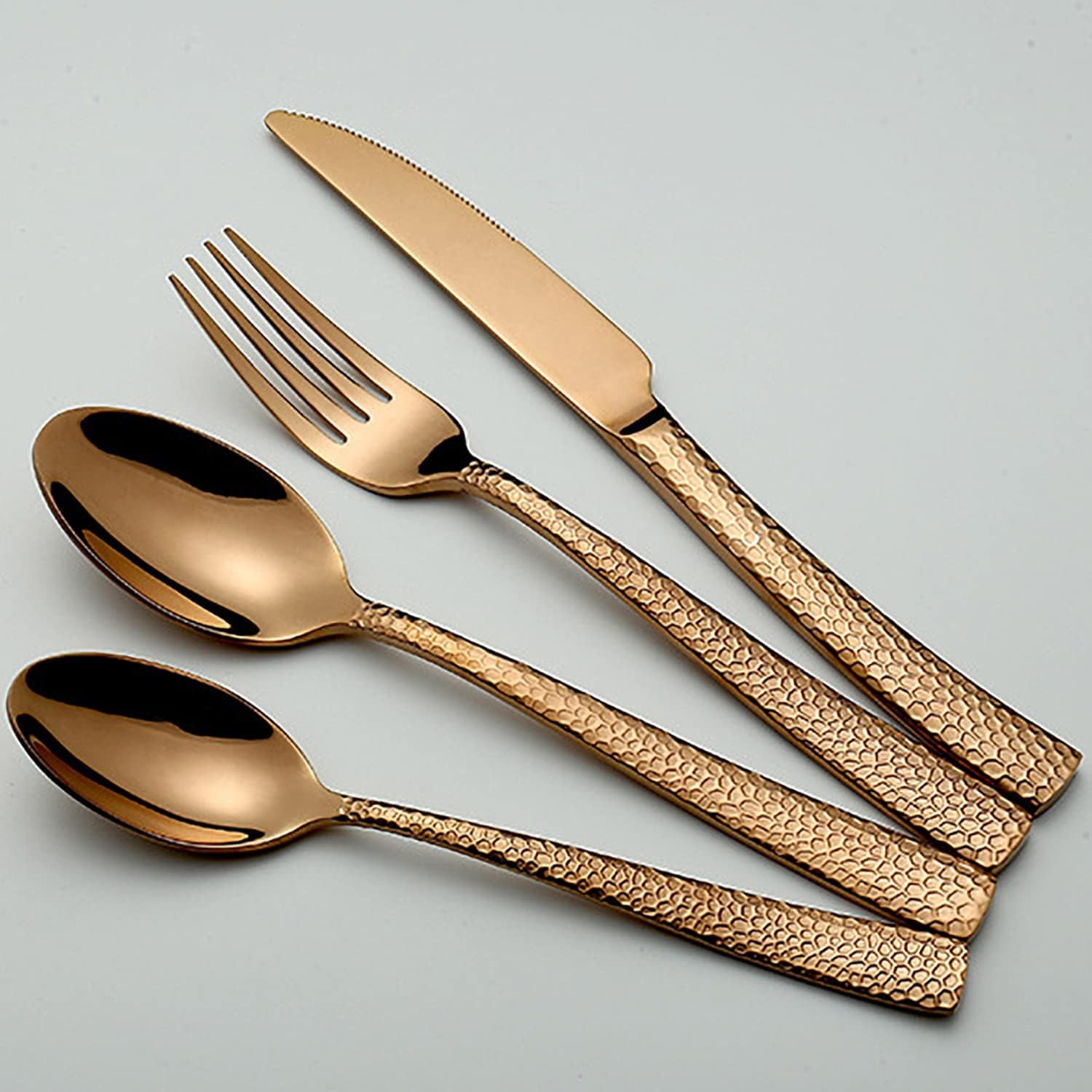 Hammered Silverware Set 48 Piece Rose Gold Flatware Set for 12 18/10 ...