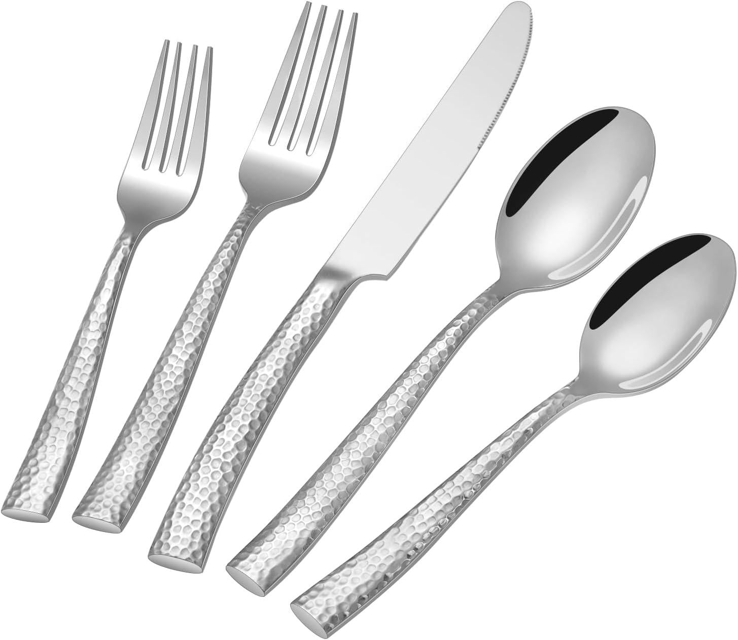 Hammered Silverware Set,Ollex 40-Pieces Hammered Flatware Cutlery Set ...
