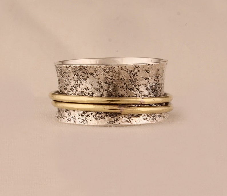 Hammered Solid 925 Sterling Silver Oxidized Band Spinner Ring For Women ...