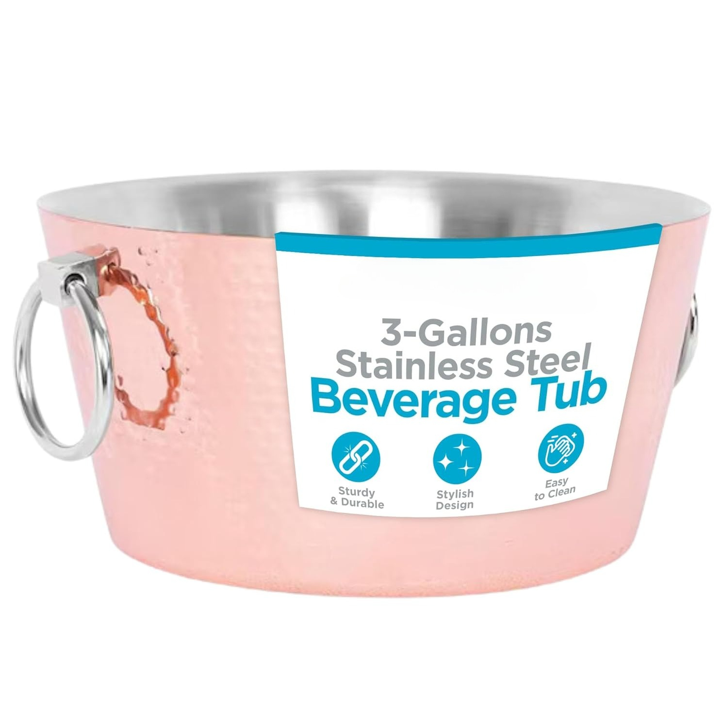 Hammered Stainless Steel Round Beverage Tub with Handles - Double Wall ...