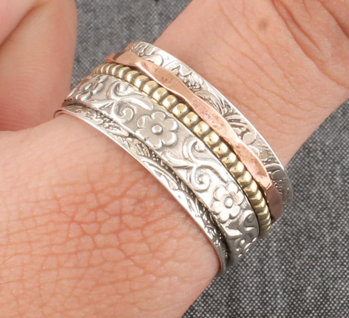 Hammered Sterling Silver With 925 Stamped Purity Anxiety Ring ...