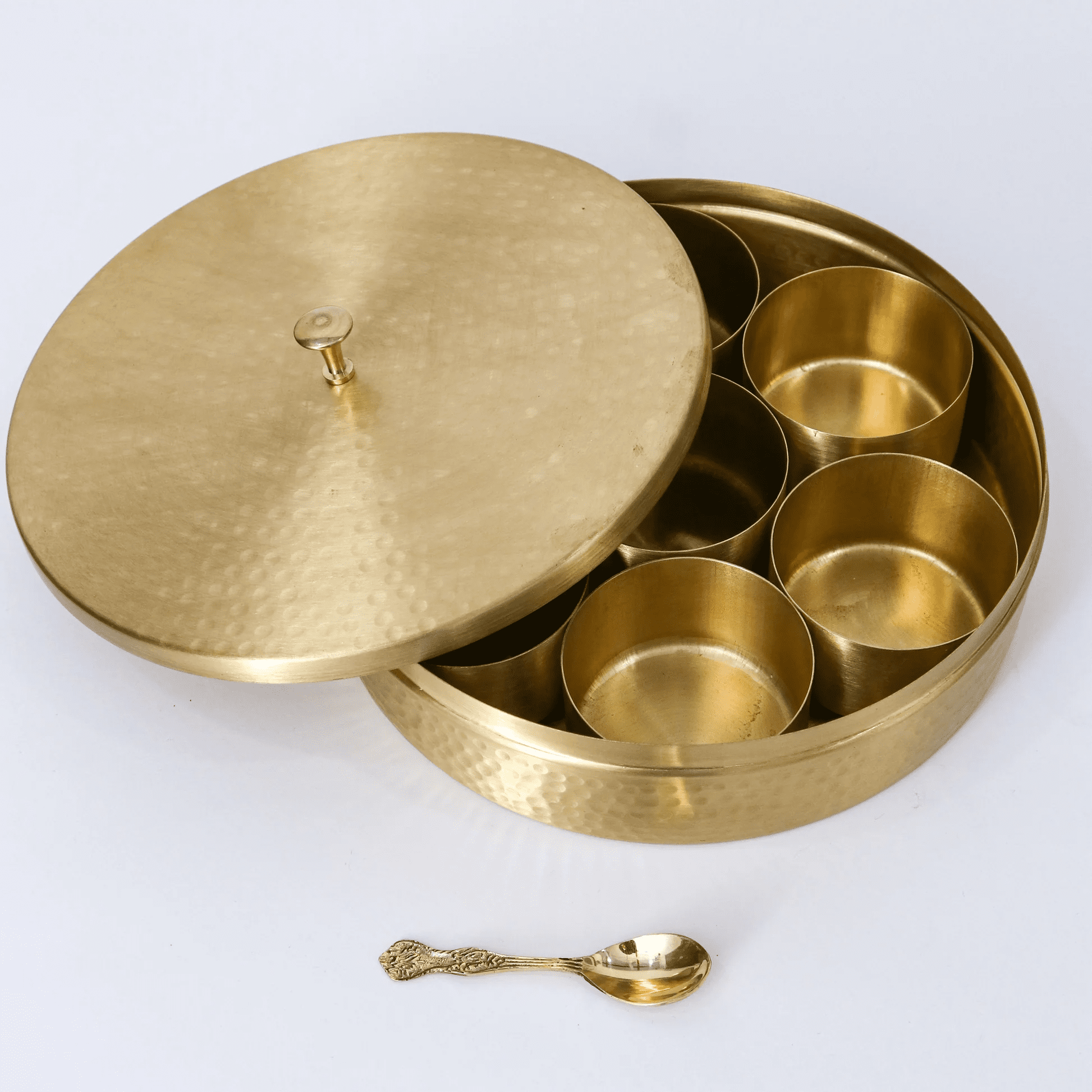 Hammered Pattern Handcrafted Brass Masala Dabba/Spice Box for Kitchen ...