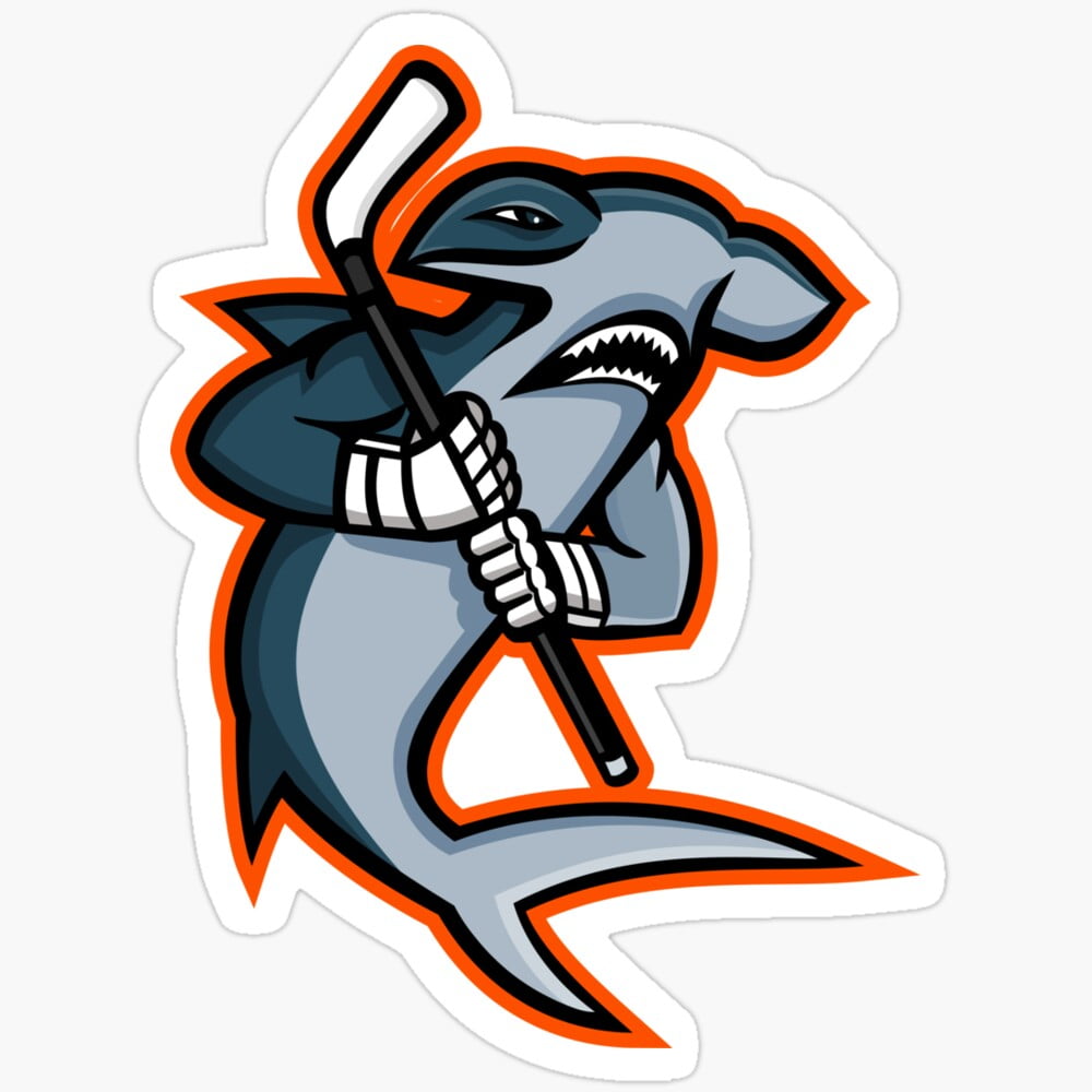 Hammerhead Ice Hockey Player Mascot Sticker Phone Decal Water Bottle ...