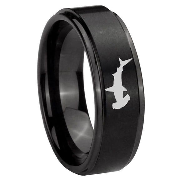 Hammerhead Shark 8MM Step Edge Brush Black Tungsten Men Ring - Walmart.com