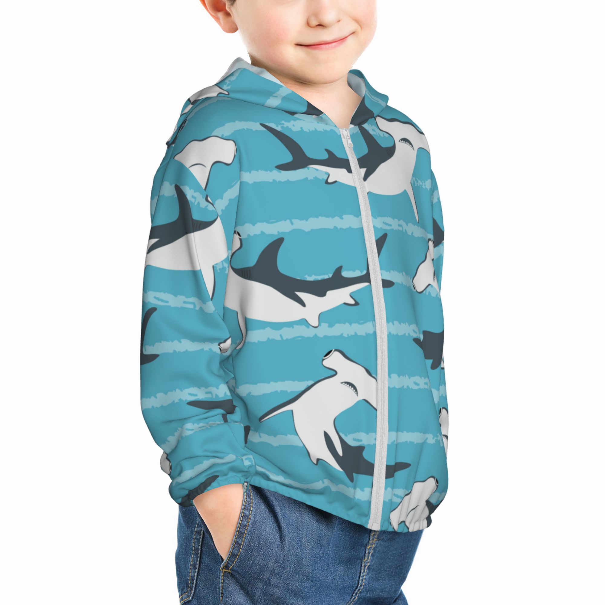 Hammerhead Shark Kids Zip-Up Hoodie Girls Boys Sun Protection Jacket Hooded Cooling Shirt ...