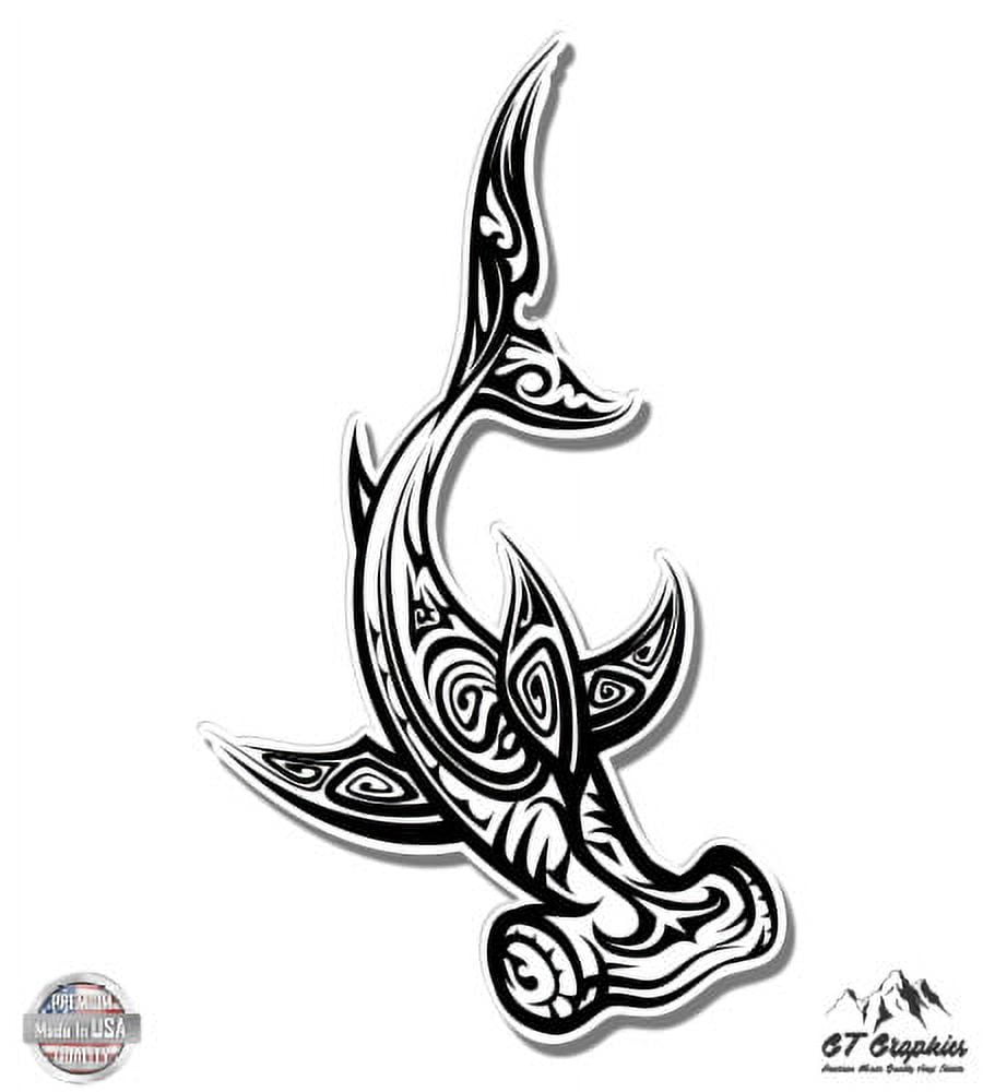 Hammerhead Shark Tribal - 3" Vinyl Sticker - For Car Laptop I-Pad Phone ...