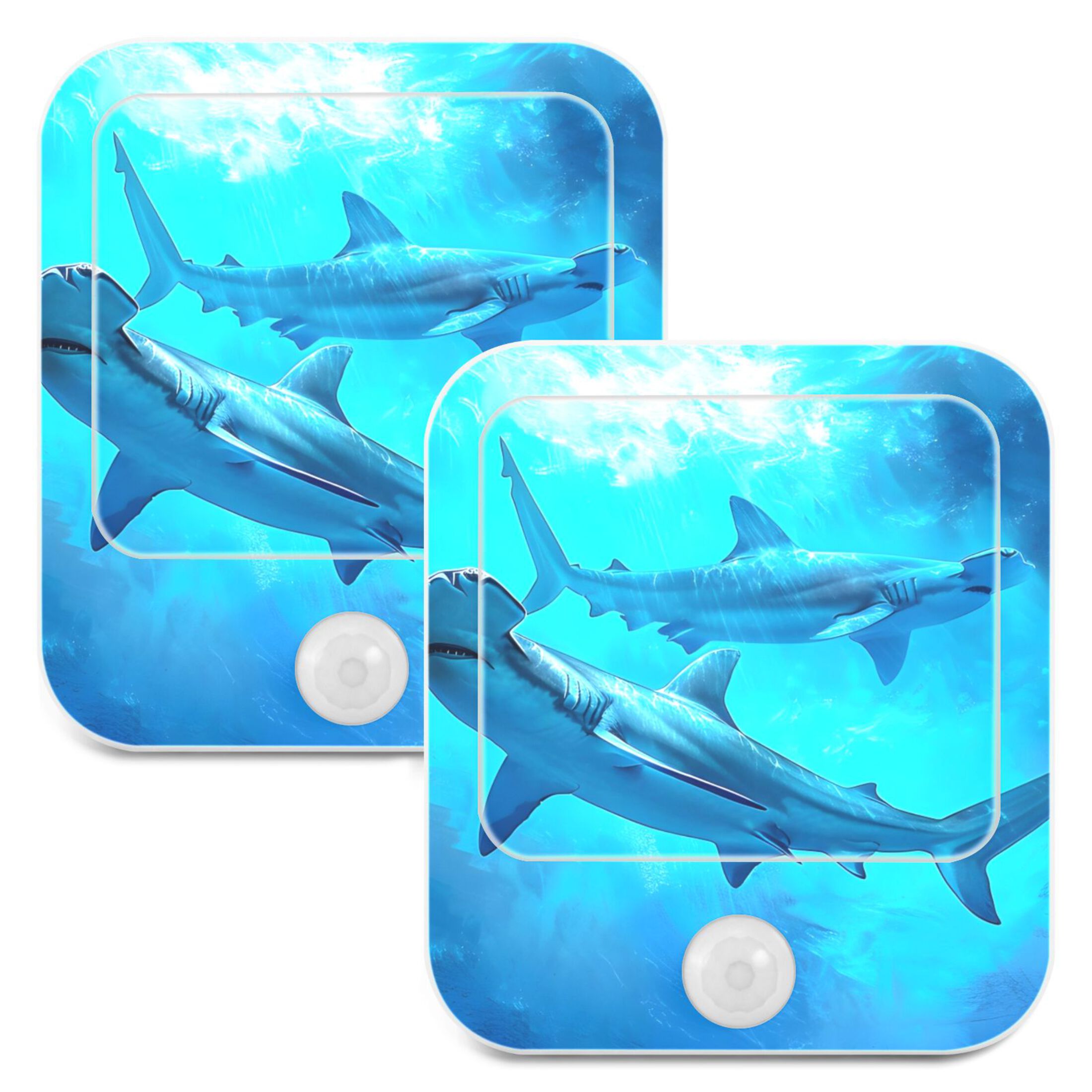 Hammerhead Sharks Swimming LED Motion Sensor Night Light 2 Pcs Plug-in ...