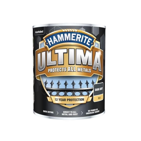 Hammerite Multipurpose Outdoor Ultima Metal Paint, Matt Dark Grey ...