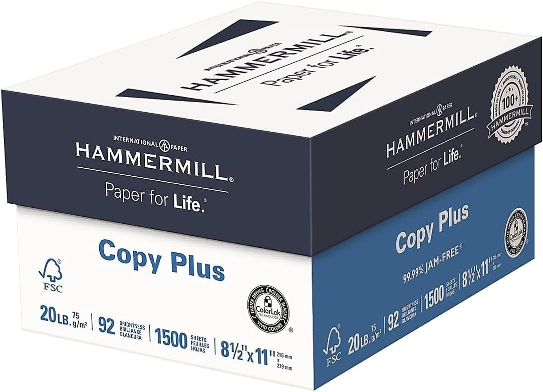 Hammermill 3-Ream Pack Copy Plus Multipurpose Fax Laser Inkjet Printer Paper, 8 1/2" x 11 ...