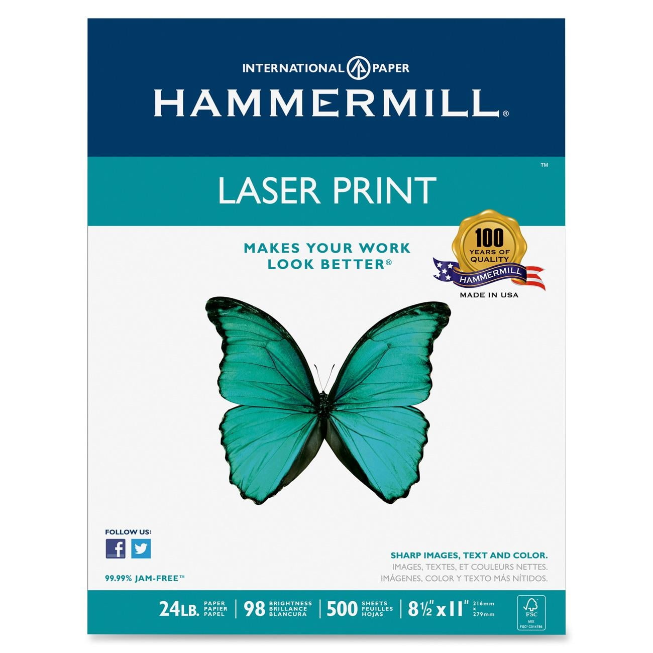 Hammermill Laser Printer Office Paper, 98 Bright, 24lb, Letter, White ...