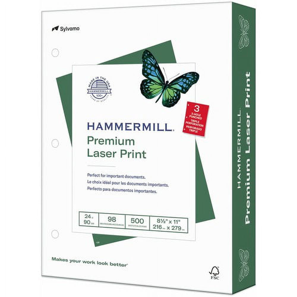 Hammermill 24 lb Laser Print Paper, 8.5x11, 3-Hole Punched, Ultra ...