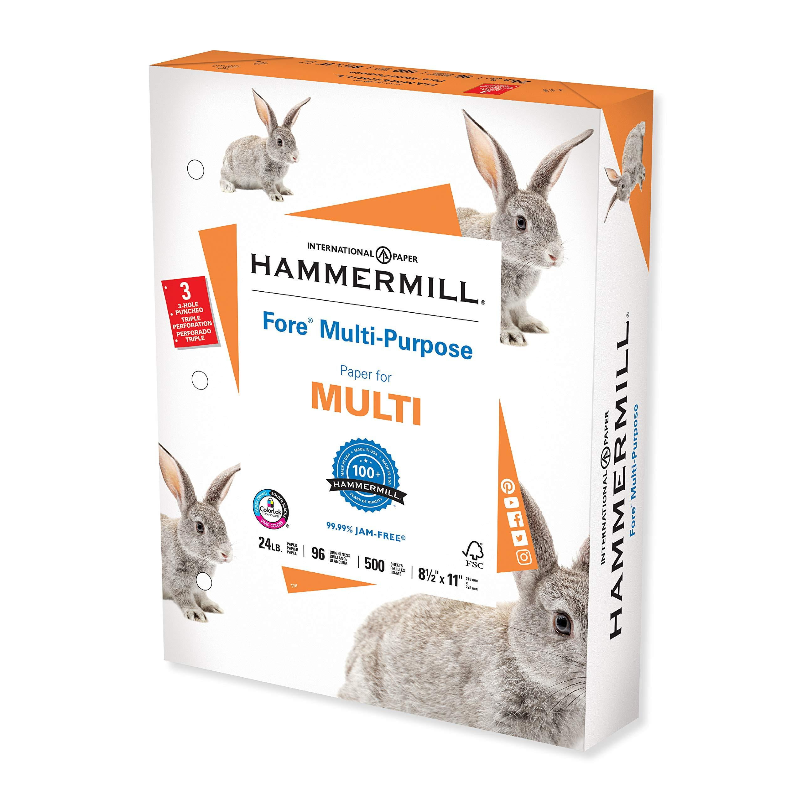 Hammermill Paper, Fore MP Paper, 24lb, 8.5 x 11, Letter, 3 Hole Punched ...