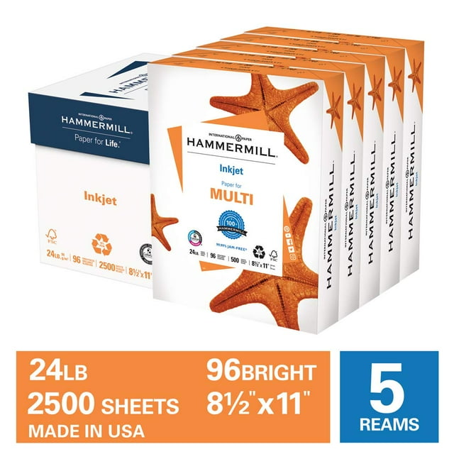 Hammermill Printer Paper, 24lb Premium Inkjet Copy Paper 8.5x11, 5 Ream ...