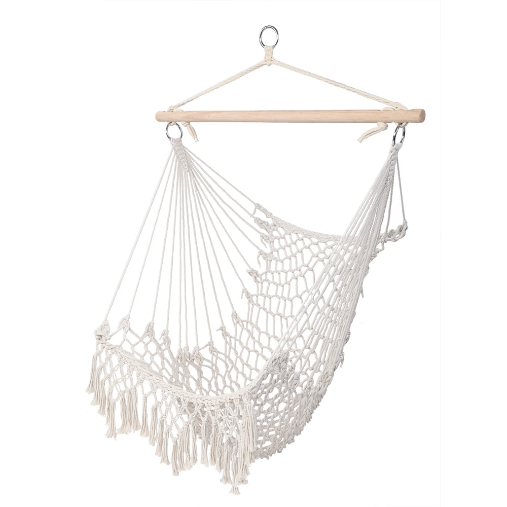 Hammock Chair Cotton Rope Sling With Tassel Beige,Relax Hanging Rope ...