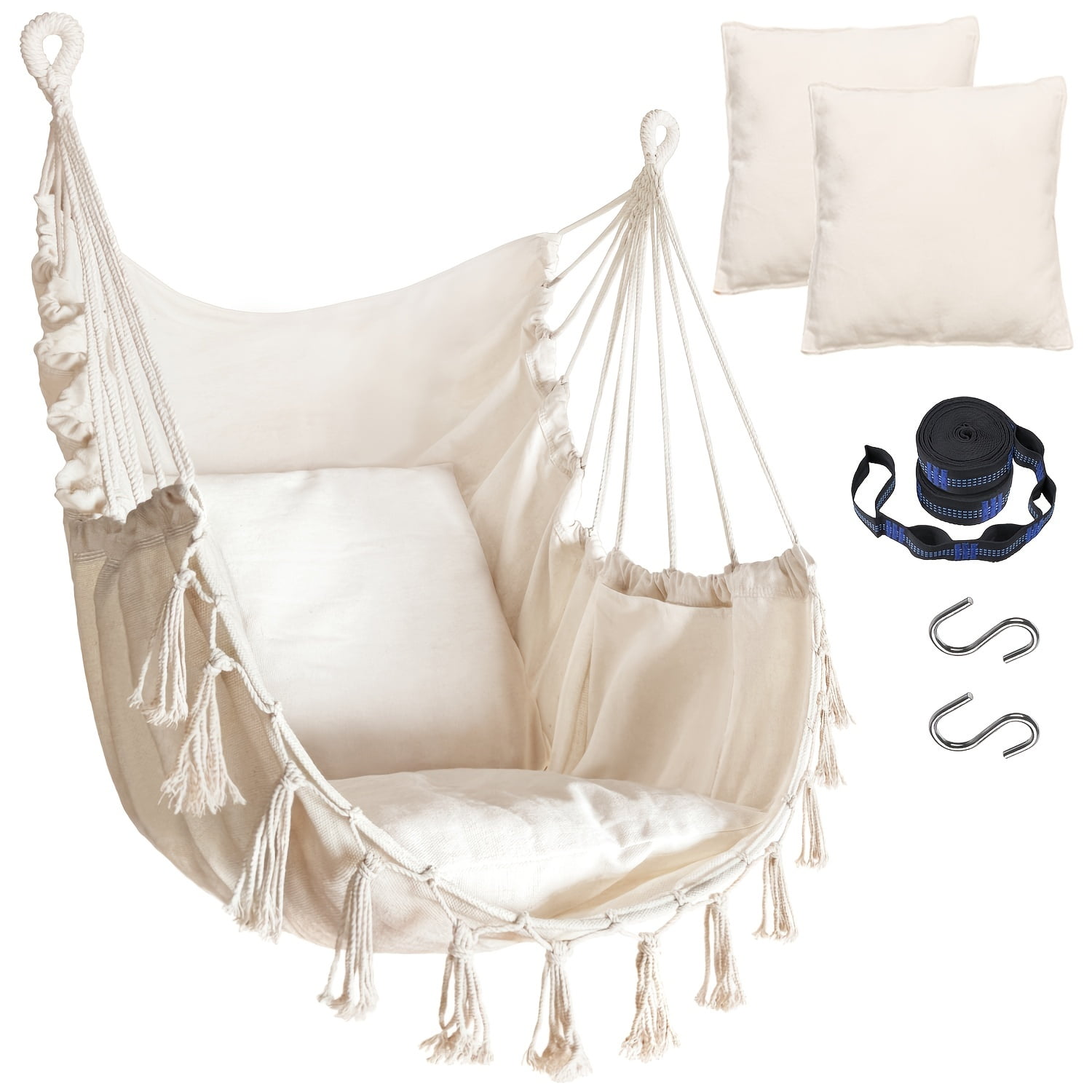 Hammock Chair Hanging Chair Swing, 2 Cushions, Strong Webbing Straps ...