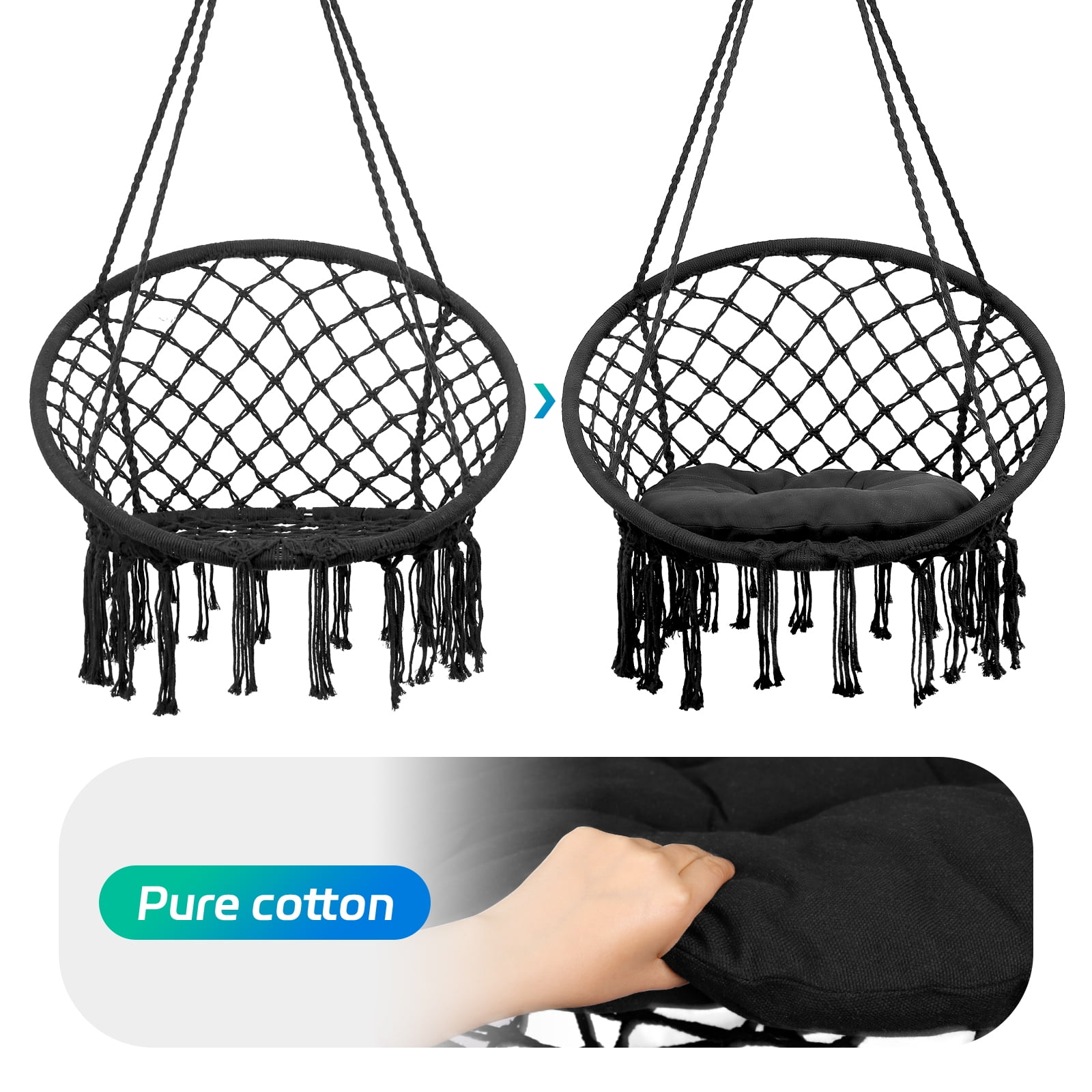 Hammock Chair with Hanging Hardware Kit and Back Cushions,Macrame Boho ...