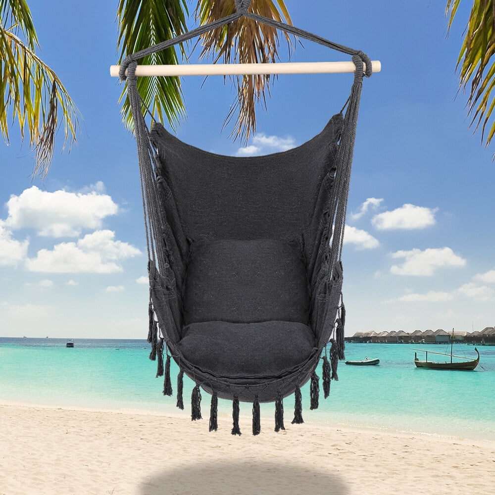 Hammock Chair Hanging Rope Swing Chair 2 Seat Cushions Included with ...