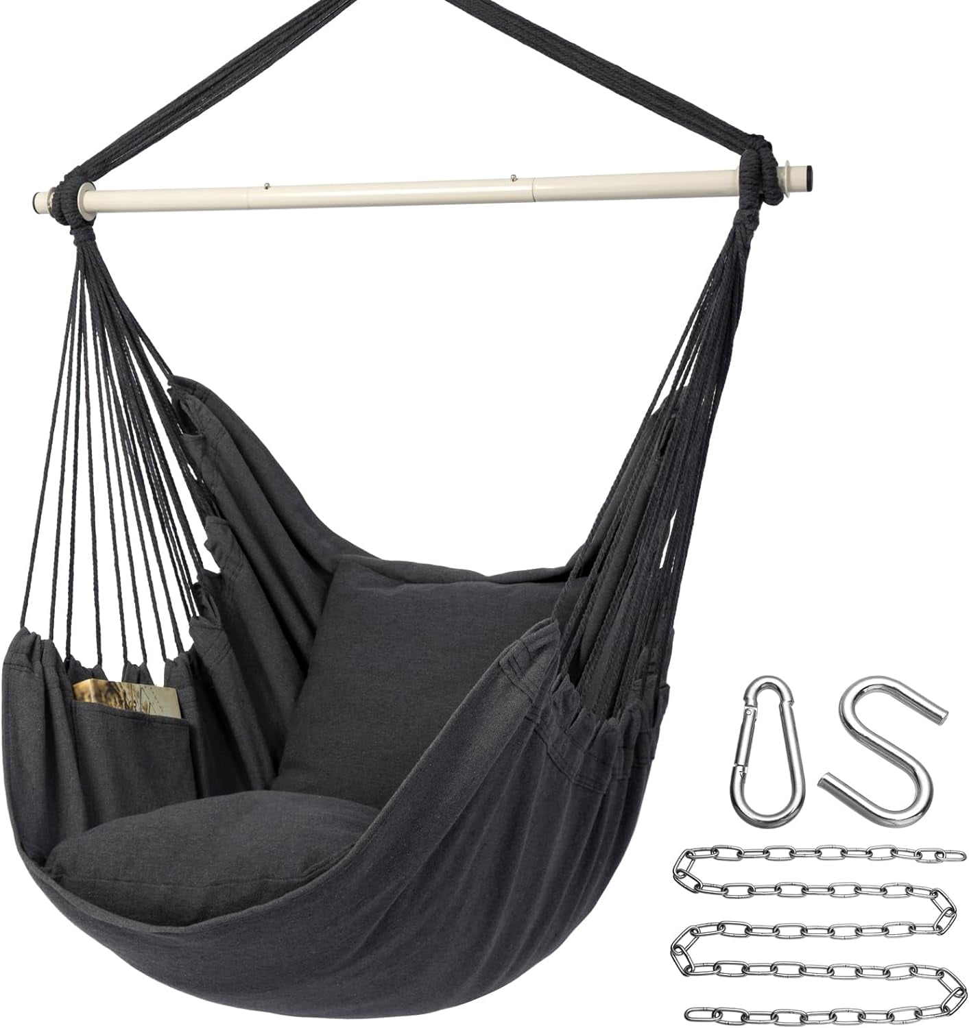 Hammock Chair Hanging Rope Swing Chair, Max 500 Lbs, 2 Seat Cushions ...