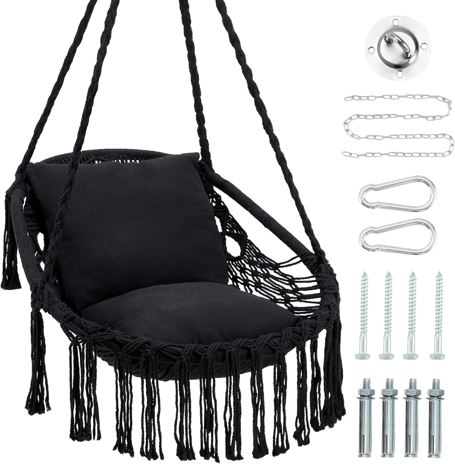 Hammock Chair Hanging Rope Swing, Hanging Chair Max 330Lbs,2 Cushions ...