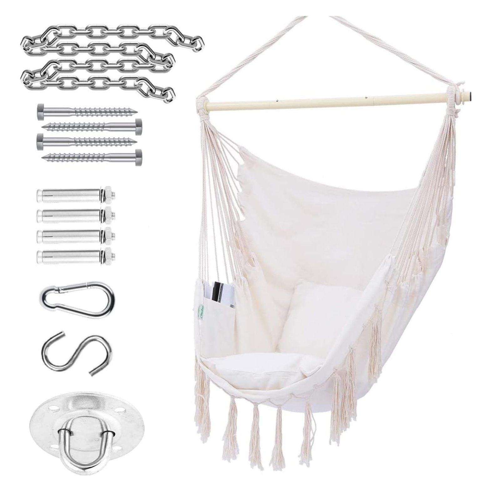 Hammock Chair Hanging Rope Swing - Max 330Lbs - 2 Cushions Included ...