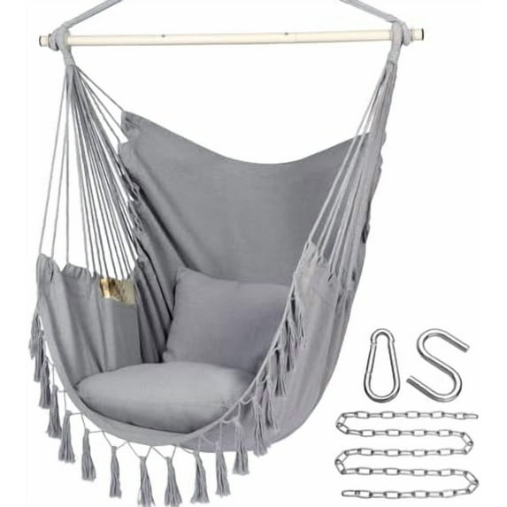 Hammock Chair Hanging Rope Swing, Max 500 Lbs, 2 Cushions Included ...