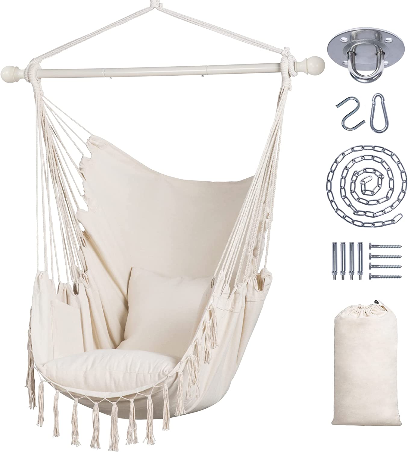 Hammock Chair Hanging Rope Swing Seat-Max 450lbs Capacity, Extra Large ...