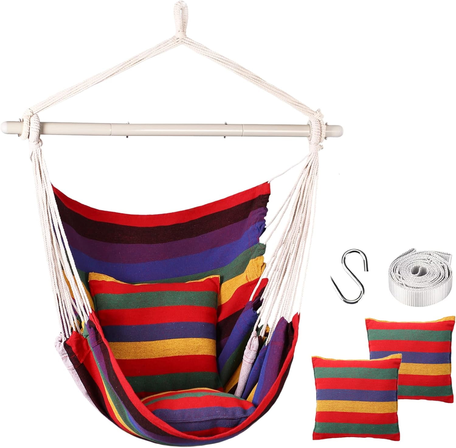 Hammock Chair Hanging Rope Swing with Sturdy Steel Spreader Bar with ...