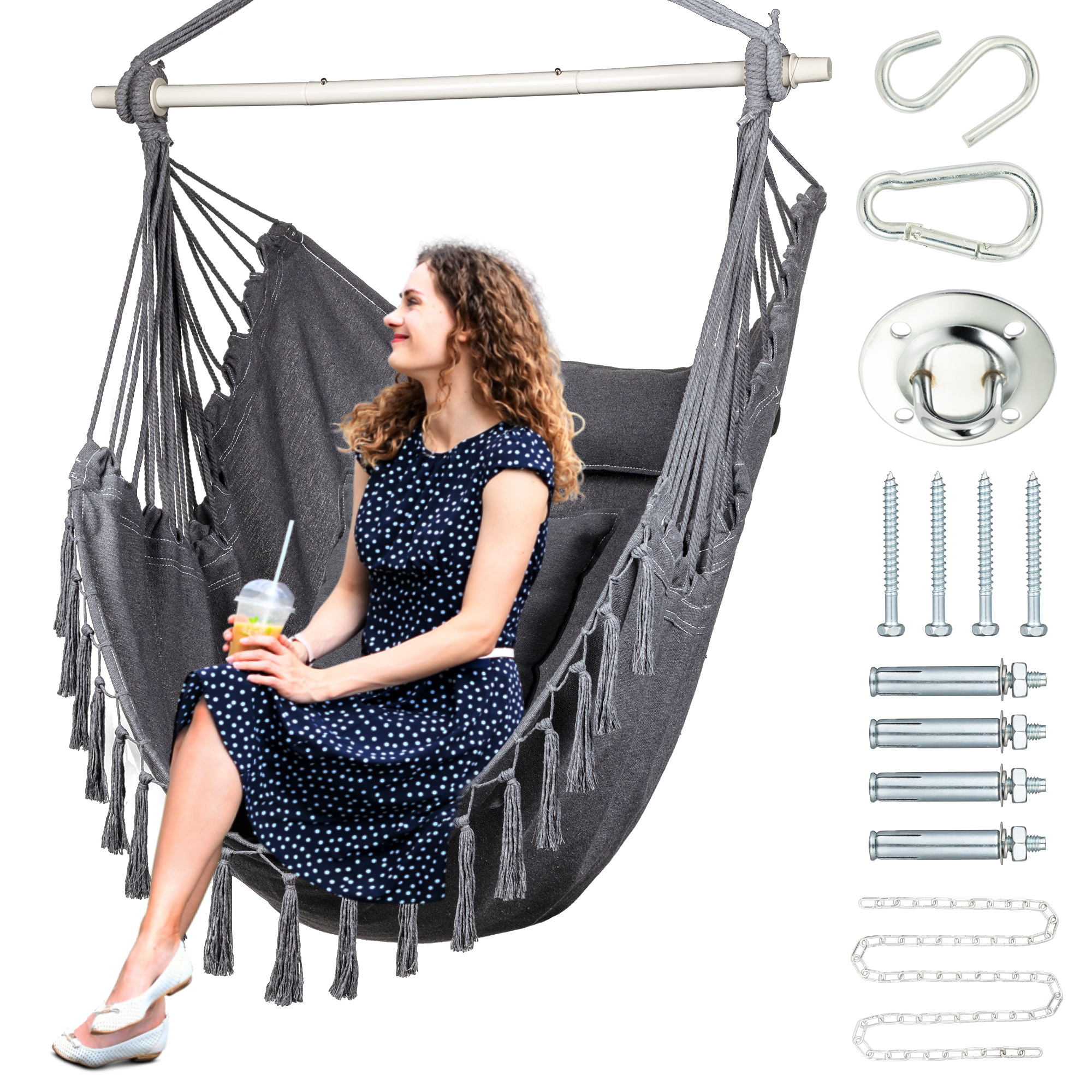 Ktaxon Indoor Adults Hammock Chair, Hanging Rope Swing Seat with 2 ...